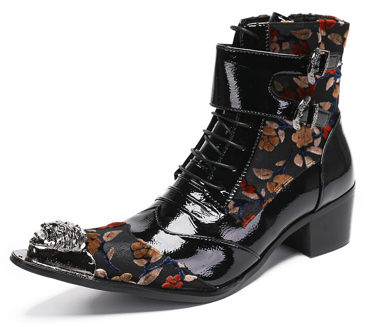 Mens Metal-Tip Toe Patent Leather Western Boots – Santimon