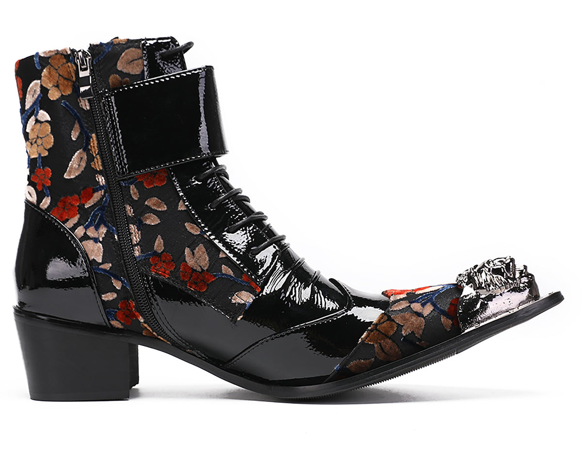 Mens Metal-Tip Toe Patent Leather Western Boots – Santimon
