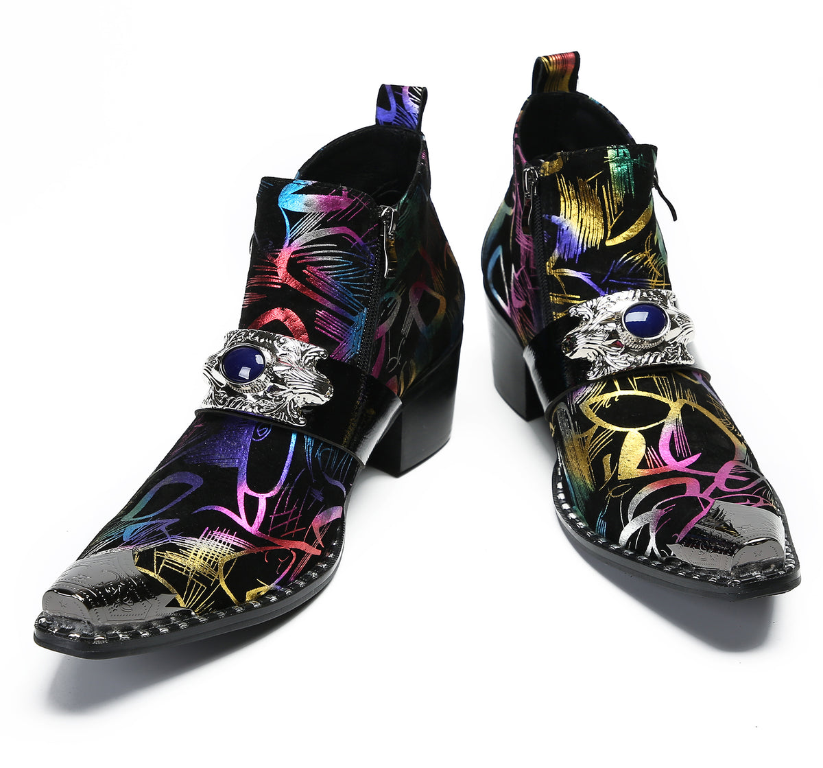 Men's Metal-Tip Toe Zipper Sapphire Western Boots – Santimon