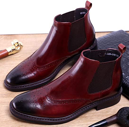 Men's Wing Tip Brogue Chelsea Boot Black Red – Santimon