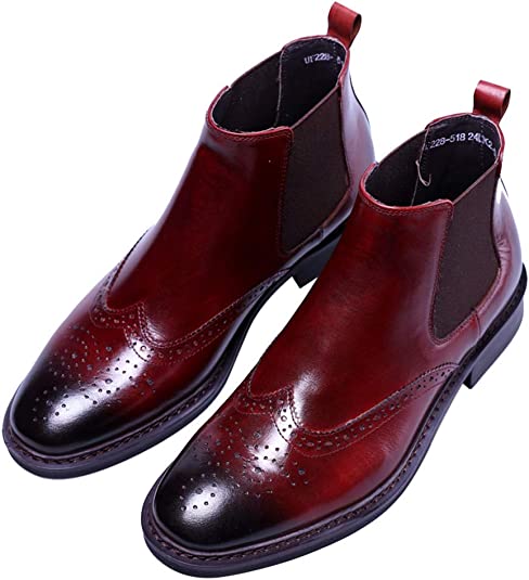 Men's Wing Tip Brogue Chelsea Boot Black Red – Santimon