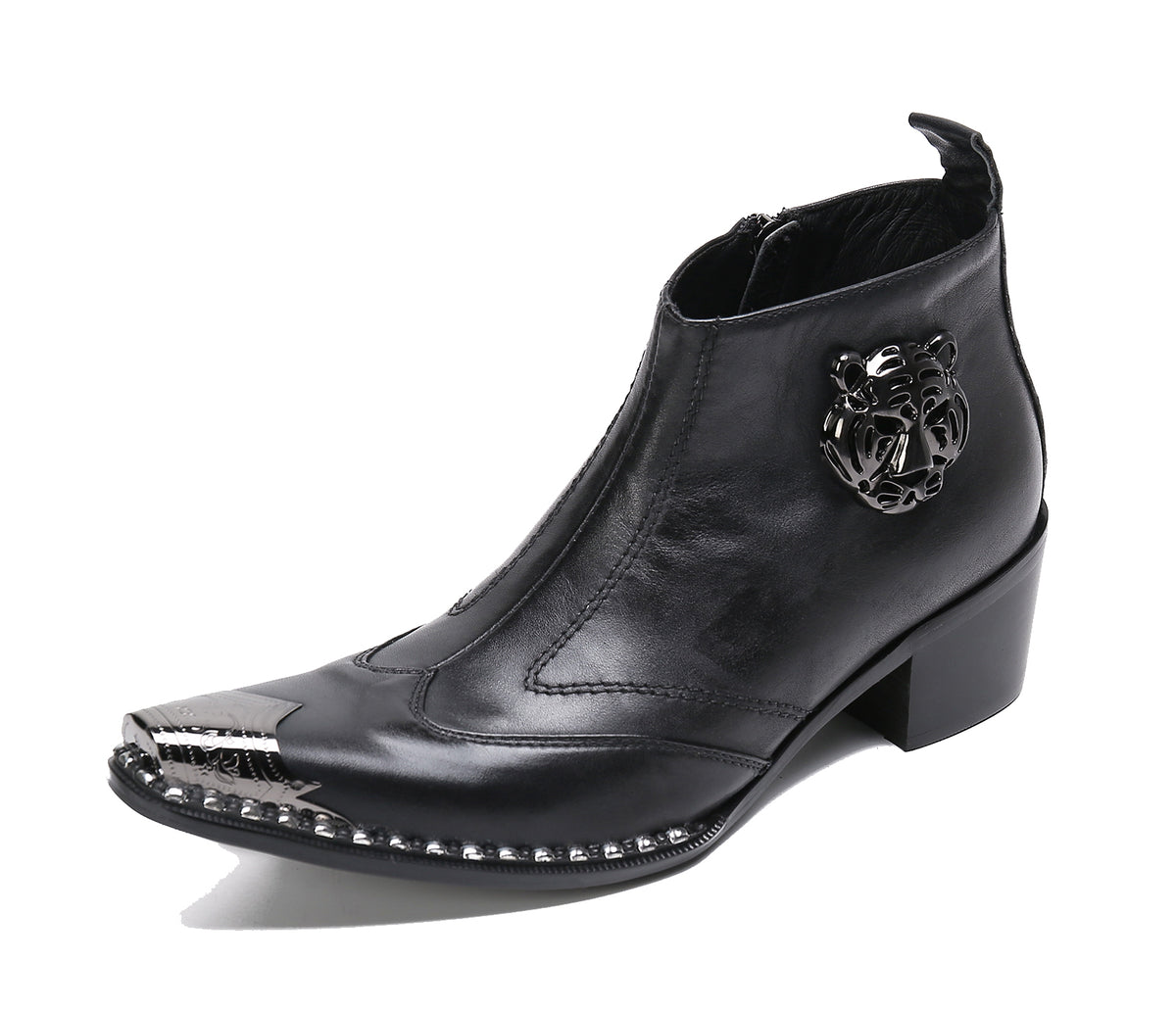 Men's Leather Squae Metal Tip Western Boots – Santimon