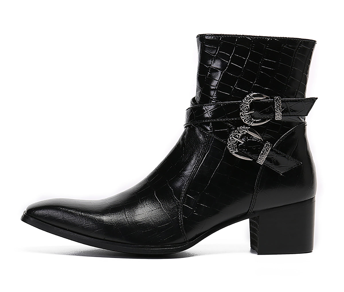 Men's Double Buckle Western Boots Plain Toe Zipper – Santimon
