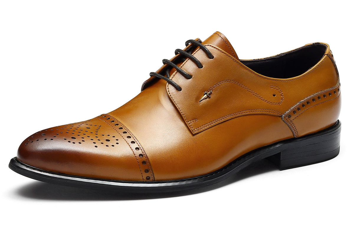 Men's Pointed Toe Brogues Leather Derby – Santimon