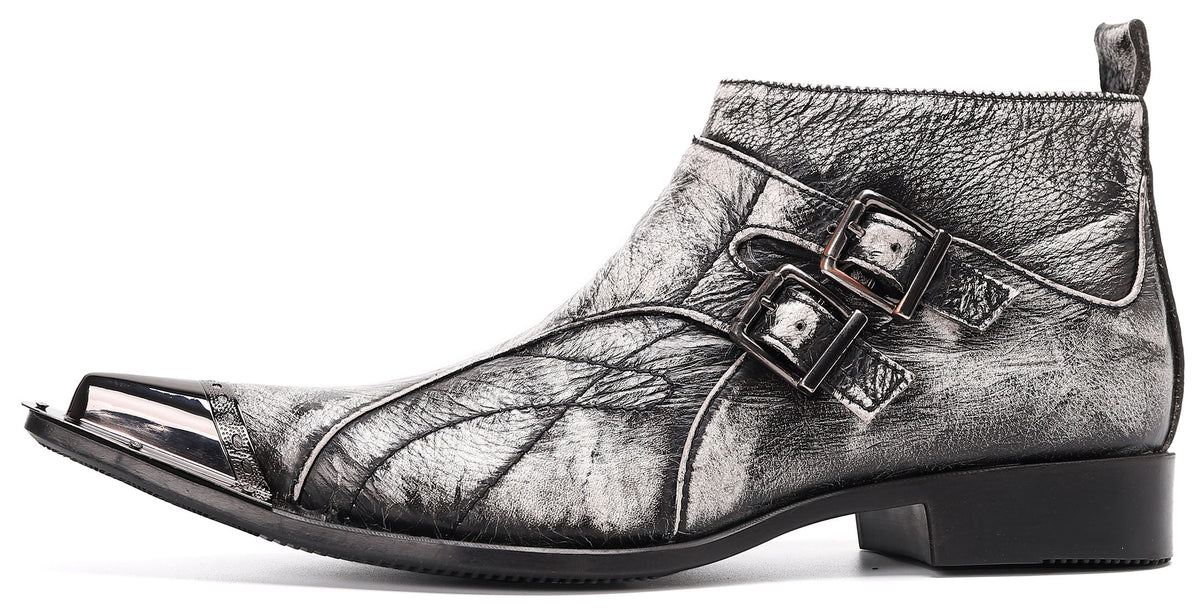 Men's Metal Tip Buckle Leather Western Boots – Santimon
